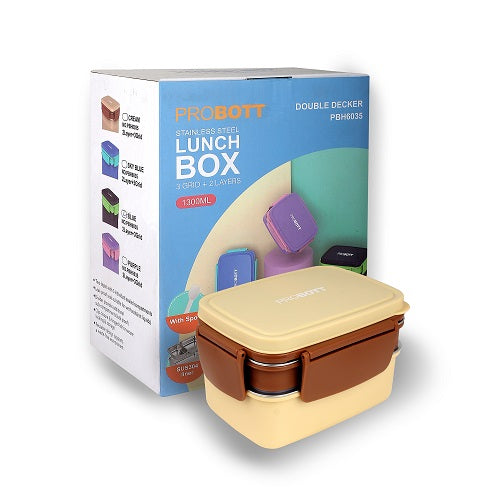 PROBOTT Double Decker 1300ml Stainless Steel Lunch Box, 2 Layers with ...